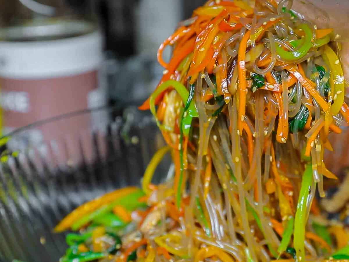 My Mom's Easy Vegetarian Japchae (Glass Noodles). - The Korean Vegan